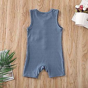Baby Girl Boy Romper Bodysuit Solid Plain One Piece Jumpsuits Sleeveless One Piece Baby Clothes Outfits Summer (Blue, 12-18 Months)
