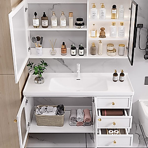 Wall Mounted Bathroom Vanity with Sink Combo,Bathroom Vanity Set with Basin & Storage Cabinet ,Bath Cabinet with Ceramic Sink Including Pull-out Faucet, Mirror Cabinet ( Size : 81x50x53cm/31.9x19.7x20