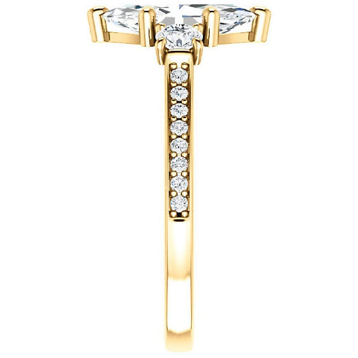 Three-Stone Handmade Engagement Ring 2 CT Marquise Cut Moissanite Solitaire Wedding Ring for Women Propose Gifts Her (14K Solid Yellow Gold)