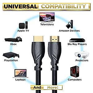 PowerBear 4K HDMI Cable 25 ft | High Speed, Rubber & Gold Connectors, 4K @ 60Hz, Ultra HD, 2K, 1080P, & ARC Compatible for Laptop, Monitor, PS5, PS4, Xbox One, Fire TV, Apple TV & More