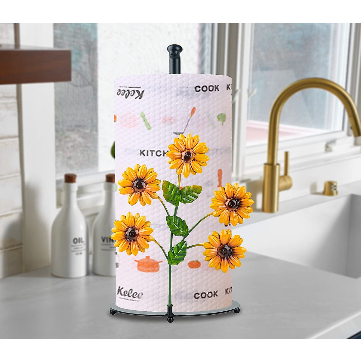 Sunflower Paper Towel Holder Countertop Upgrade Black Paper Towel Holder Stand Kitchen Paper Towels Holder Papertowel Holder Standing Paper Towel Holder Weighted Paper Towel Holder without Paper Towel