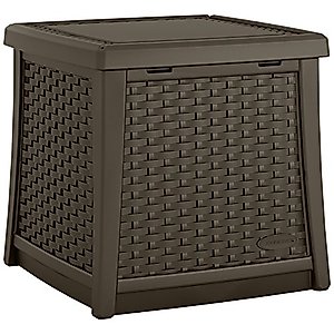 Suncast 13 Gallon Resin Outdoor Patio End Table Storage Box, Java