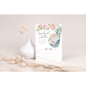 Your Main Event Prints Elephant Girl Baby Shower Invitations, Peanut Baby Shower Invites with Diaper Raffles Cards, Sprinkle, 20 Invites