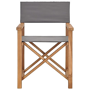 vidaXL Director's Chair, Made with Solid Teak Wood in Gray Finish, Foldable, Indoor, Outdoor, Lightweight Portable Balcony and Garden Furniture, Easy Assembly Required