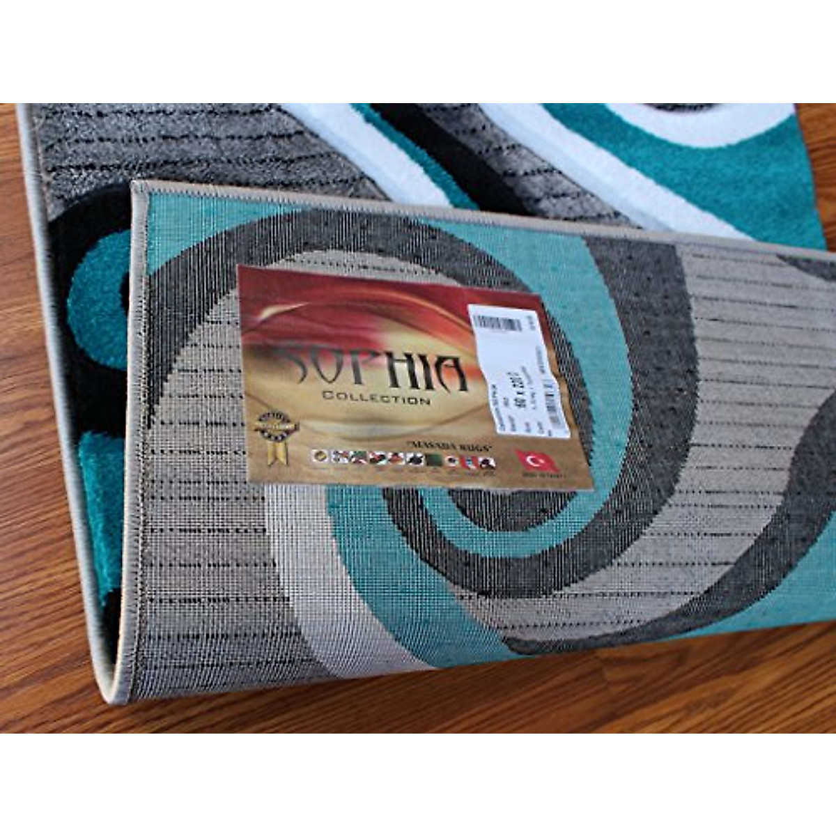 Masada Rugs, Sophia Collection Hand Carved Area Rug Modern Contemporary Turquoise White Grey Black (2 Feet X 7 Feet 3 Inch) Runner