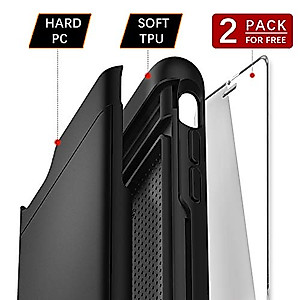 SUPBEC iPhone 11 Case with Card Holder and [Screen Protector Tempered Glass x2Pack] iPhone Wallet Case Cover with Shockproof Silicone TPU + Anti-Scratch Hard PC - Full Protective-2019-6.1"-Black