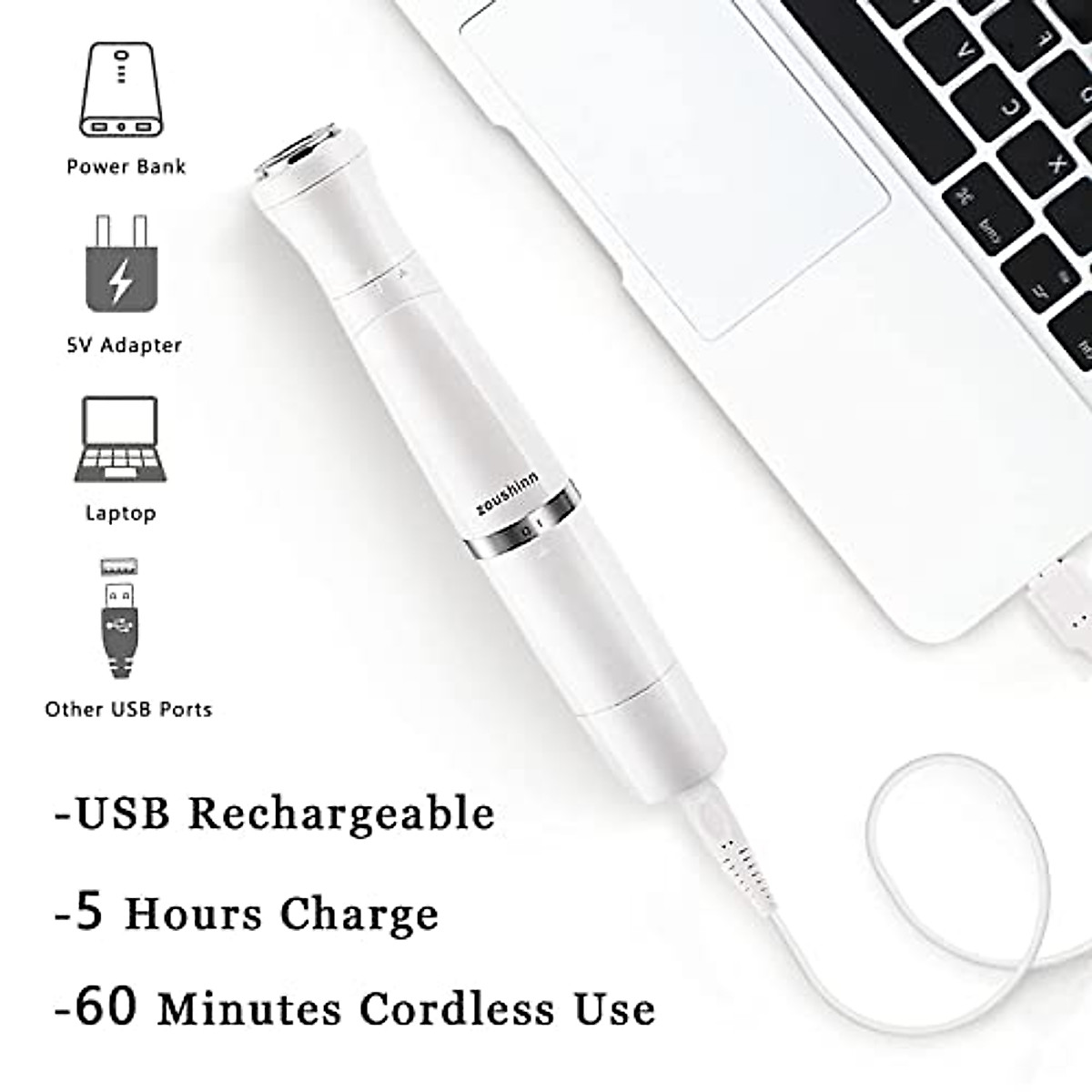 Zoushinn Electric Razor for Women, 4-in-1 USB Cordless Electric Shaver, IPX4 Waterproof Wet & Dry Use Lady Bikini Pubic Hair Trimmer, Painless Eyebrow Trimmer and Facial Hair Removal, Body Razor