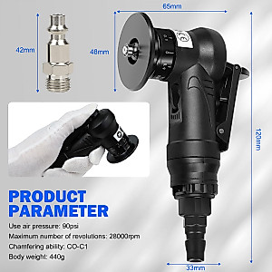 Mini Pneumatic Chamfering Machine,Chamfering Tool for Metal,28000rpm C0-C1 Handheld 45 Degree Arc Air Beveling Machine with 1/4 Inch Air Inlet for Trimming,Chamfer Deburring (Black)