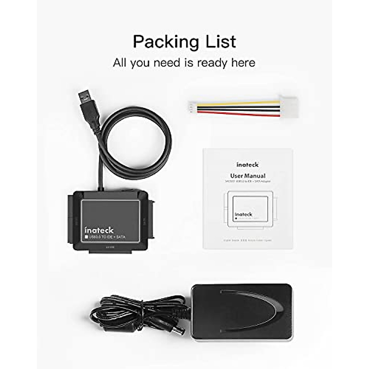 Inateck USB 3.0 to IDE/SATA External Hard Drive Reader Applicable to 2.5"/3.5" HDD/SSD, with 12V/2A Power Supply, SA03001