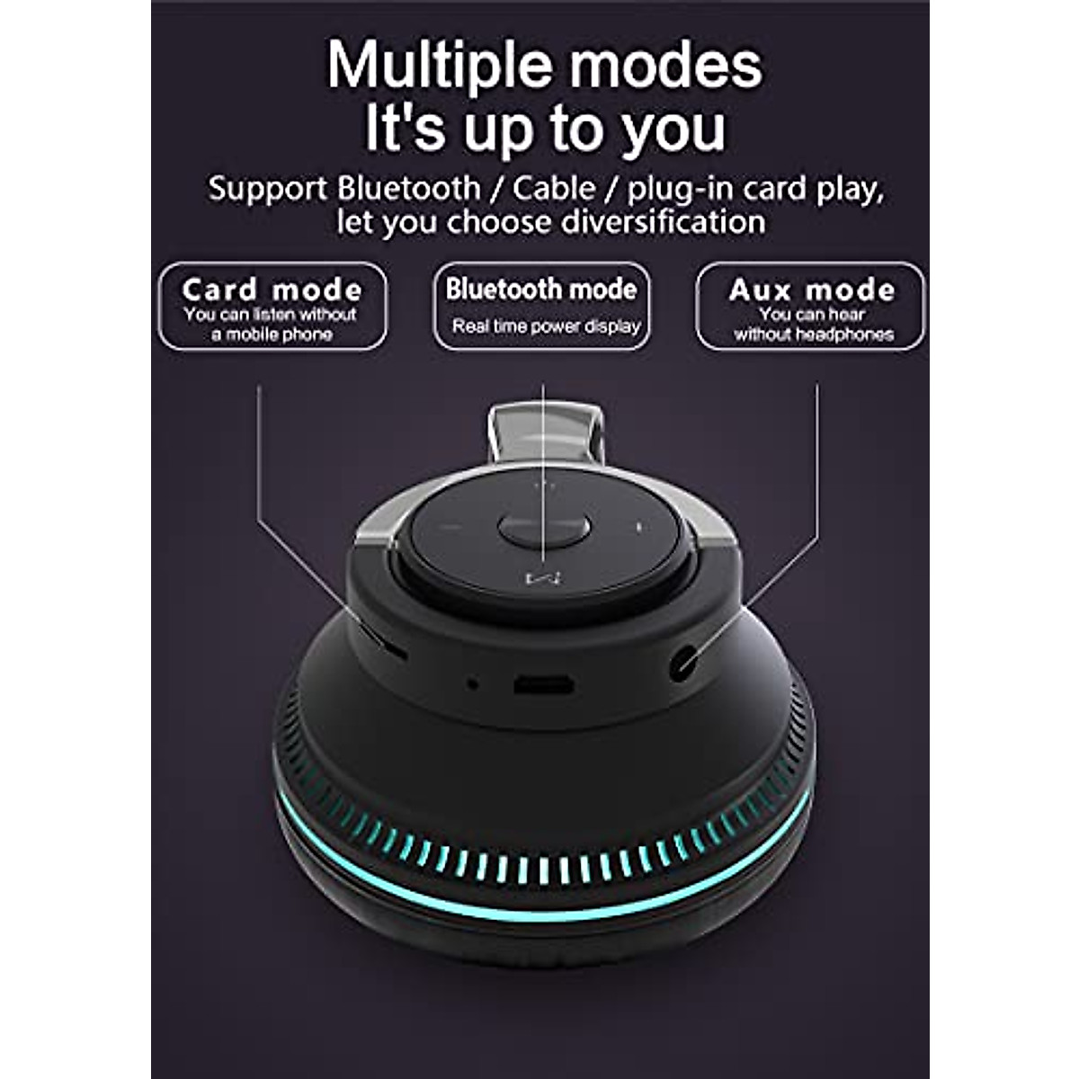 VR robot Noise Cancelling Over Ear Deep Bass Wireless Headphones Bluetooth 5.1 Stereo Foldable Headset Multicolor LED Light Built-in Mic Earphone for Phone Black