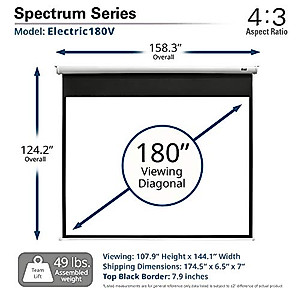 Elite Screens Spectrum, 180-inch Diag 4:3, Electric Motorized 4K/8K Ready Drop Down Projector Screen, ELECTRIC180V