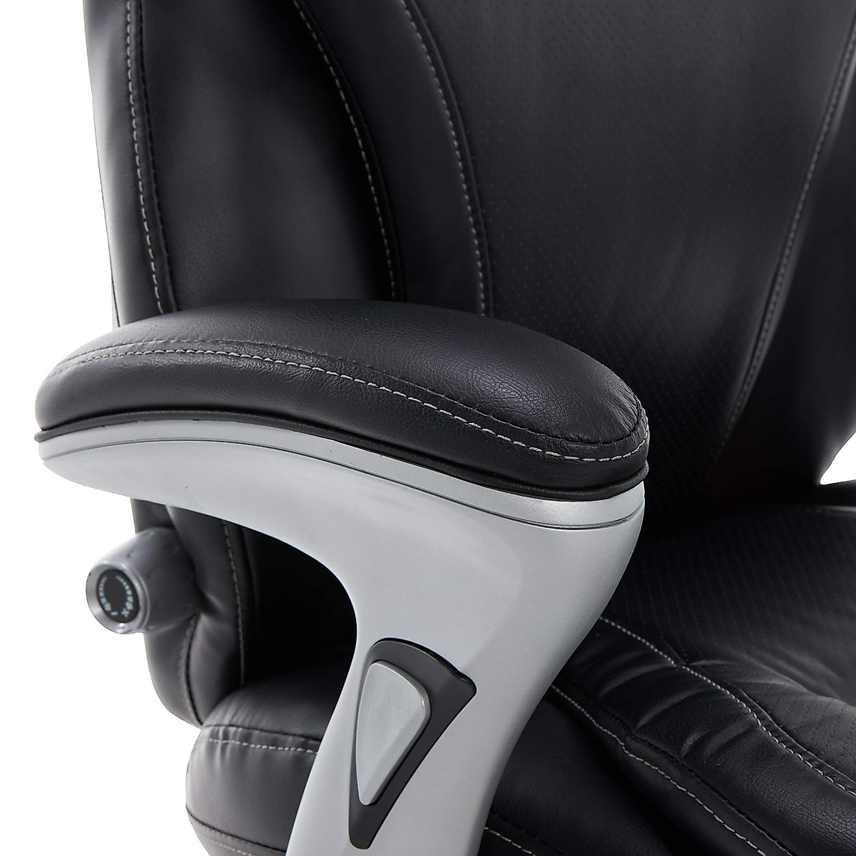 Serta Ergonomic Leather Computer Chair with Layered Memory Foam, Contoured Lumbar, Pillowed Headrest Executive Adjustable Office, Black 25.25D x 29W x 44.5H in