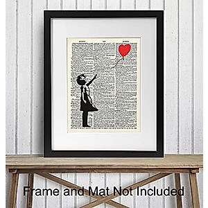 Banksy Wall Art - Upcycled Dictionary Graffiti Art Print, Girl With Balloon 8x10 Street Art Poster, Home Decor - Urban Wall Art Print and Room Decorations - Makes a Great Gift - 8x10 Photo Unframed