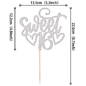 1 Pack Sweet Teenager 16 Cake Topper Glitter 16th Birthday Cake Pick for Cheers to 16 Years Old 16th Birthday Party Cake Decorations Supplies Sliver