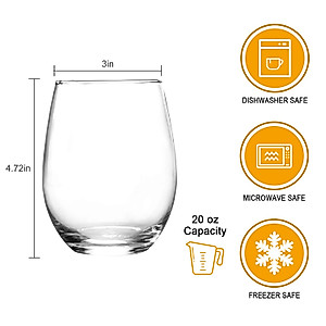 Clear 20oz Stemless Wine Glass,Large Cup For Enhanced Aeration with Durable Chip Resistant Rim For White Wine,Beverage Cups For Red Wine,Sleek Modern Drinking Tumbler Drinking Glass 8pack