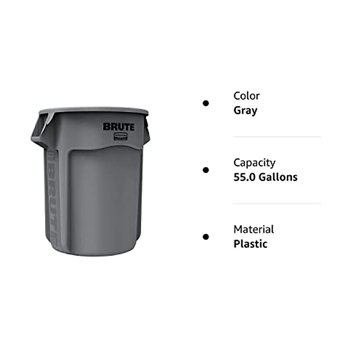 55 Gallon Rubbermaid Brute Round Trash Can, Gray