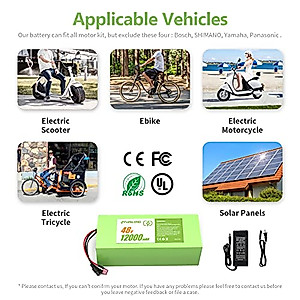 H HAILONG 48V 12AH Lithium Battery, 48V Ebike Battery 12AH with 2A Fast Changer, T-Plug and 30A BMS for 500W 750W 1000W Electric Bicycle Motor(48V 12Ah 200W-800W)