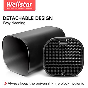 Universal Knife Block for Kitchen, WELLSTAR Knife Holder without Knives, Safe Space Saver Large Volume Stable Knife Storage with Scissors and Sharpening Rod Slot, Detachable for Easy Cleaning - Black