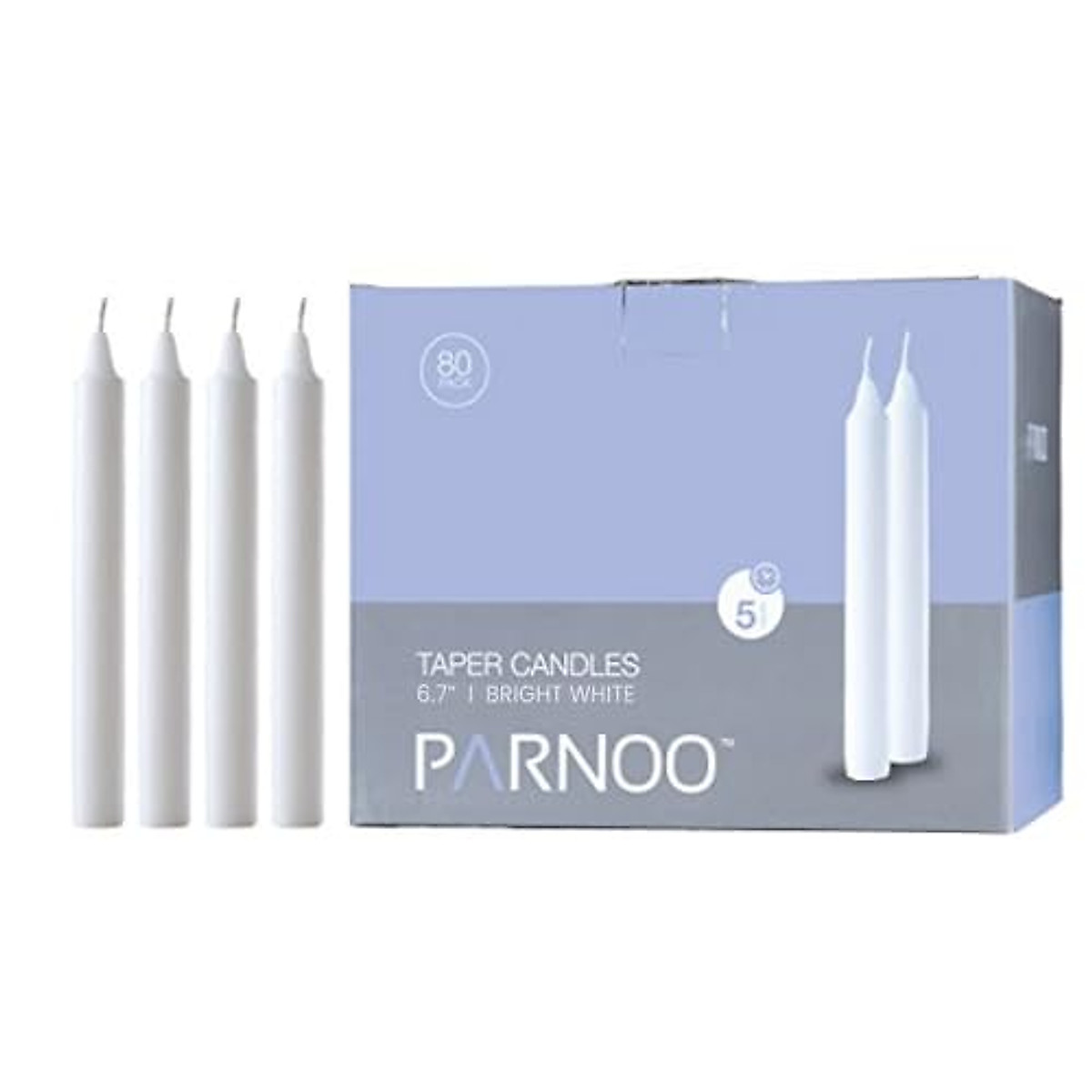 Tapered Candles - 80 Bulk Set of 6” Candle Sticks - 5 Hours Clean, Long-Burning White Candlesticks - Dripless Unscented Candles & Hand-Dipped Tall Candles for Dinners - White Taper Candles by PARNOO