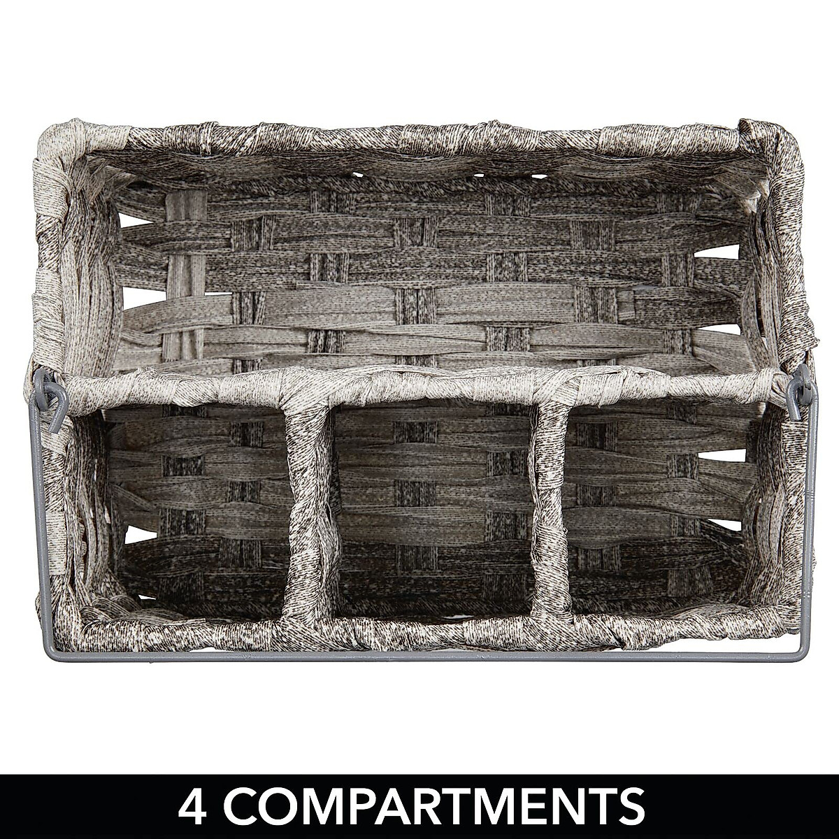 mDesign Plastic Woven Divided Cutlery Storage Organizer Caddy Tote - Basket Holder for Kitchen Table, Cabinet, Pantry - Holds Silverware, Forks, Knives, Spoons, Napkins and other Utensils - Gray
