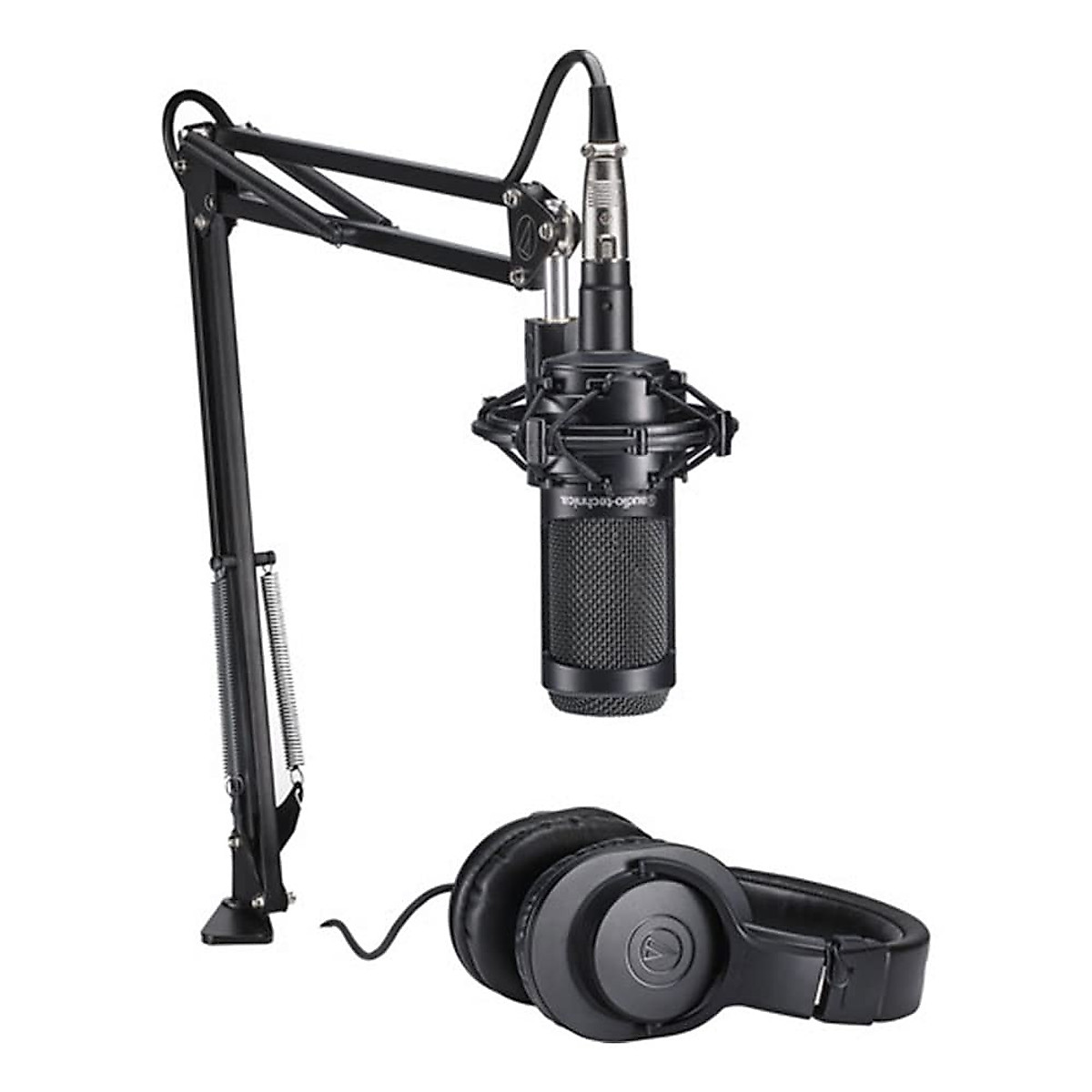 Audio-Technica AT2035PK Studio Condenser Microphone Pack with ATH-M20x Headphones and Cabled Boom Arm with Desktop Headphone Stand, Metal Mesh Microphone Pop Filter and Flexible Pop Filter