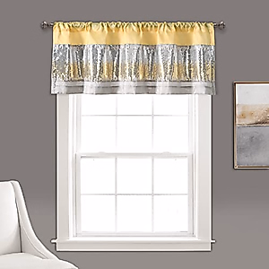 Lush Decor Night Sky Sequin Window Valance, 18"L x 52"W, Yellow & Gray