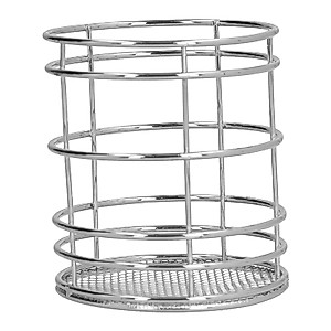 BORDSTRACT Small Wire Utensil Holder, 11x9x9cm Metal Round Pen Holder, Make Up Brush Holder Desk Cutlery Chopsticks Organizer for Kitchen Counter Home Office(Silver)