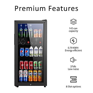 Saeoola Beverage Refrigerator, 4.5 Cu.ft Mini Fridge with Double Glass Door, Cooler for Soda, Beer or Wine for Home, Office or Bar with Adjustable Removable Shelves(Black)