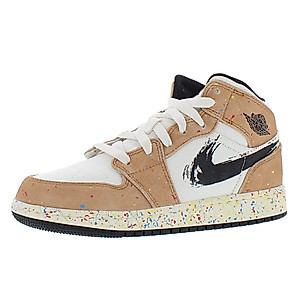 Nike Jordan Youth Air Jordan 1 Mid SE GS DA8006 100 Brushstroke - Size 7Y, Sail/Black-cide-chile Red