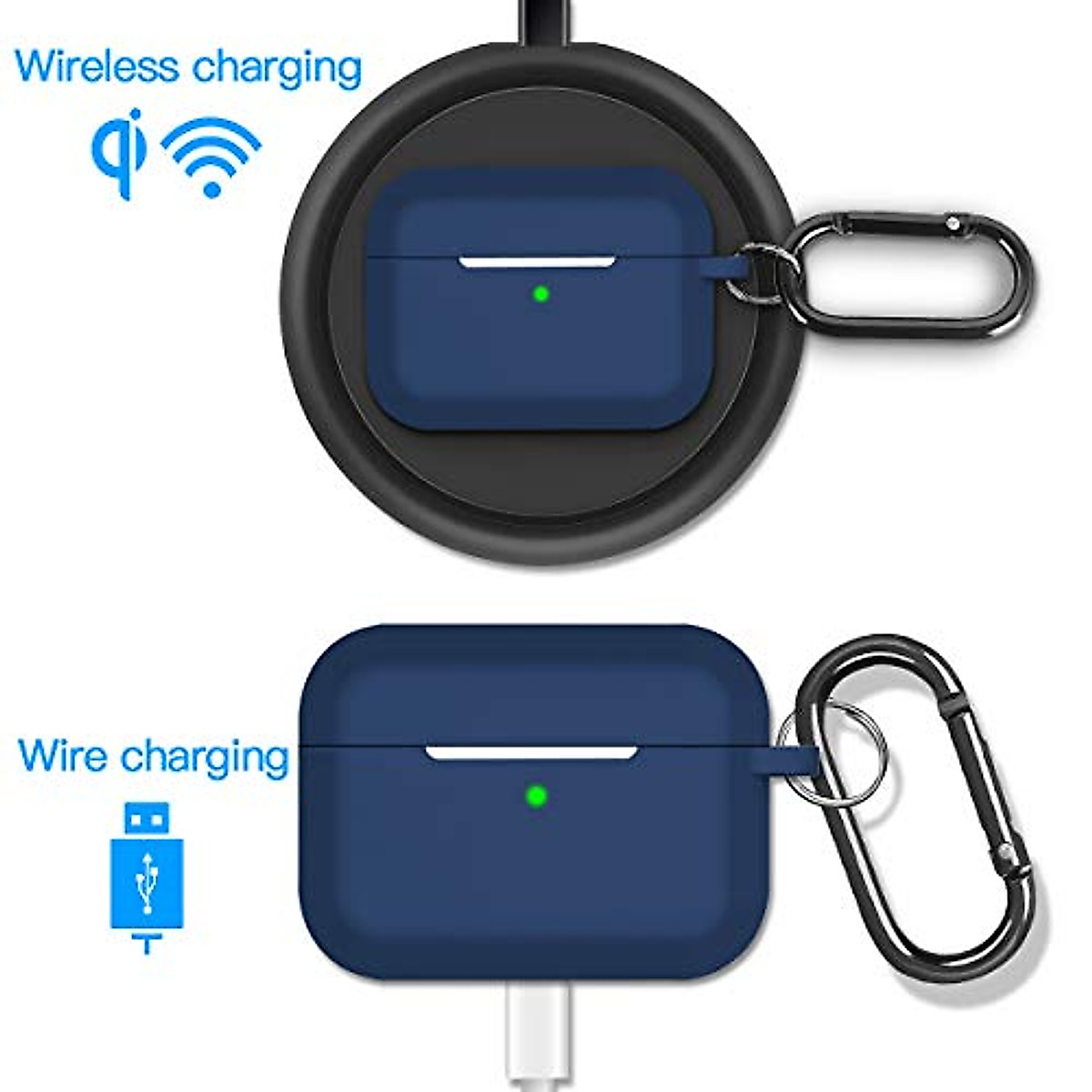 Doboli Compatible with Airpods Pro Case Cover with Keychain, Full Protective Silicone Skin Accessories for Women Men 2019 AirPods Pro [Front LED Visible] Navy Blue