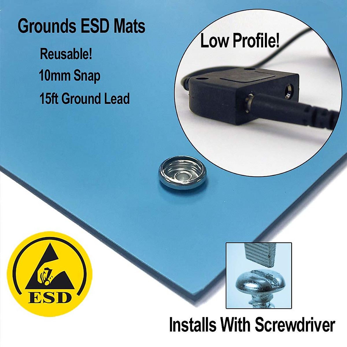 Alphastat Table Mat Grounding Kit - Universal Snap Kit and 15' 1 Meg Male Low Profile Ground Cord
