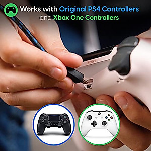 TALK WORKS Charging Cable Compatible with Xbox One Controller - 6-Foot Long Fast Charger Cord Micro USB for X-Box 1 - Heavy-Duty, Braided Black-Blue (3 Pack)