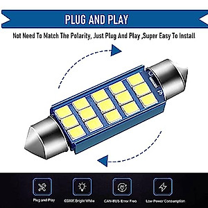 ZKFAR Pack-2 42mm LED Bulbs Extremely Bright, 3014 Chipsets 400LM for LED Interior Dome Map Door Lights Bulbs (White)