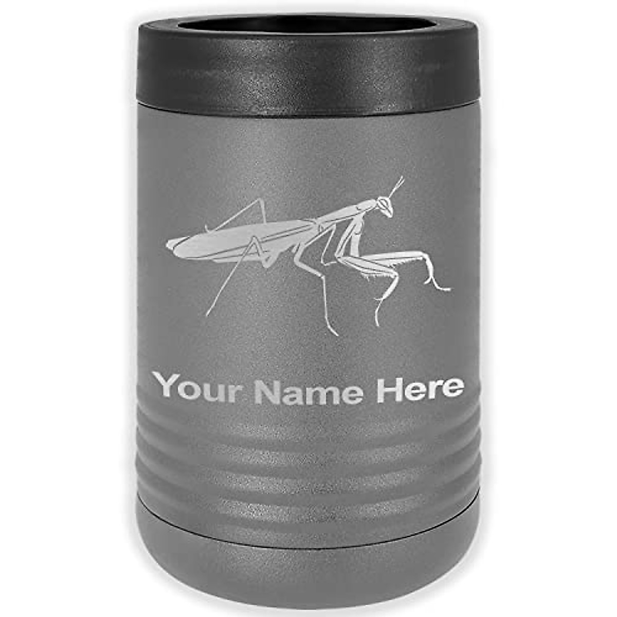 LaserGram Double Wall Insulated Beverage Can Holder, Praying Mantis, Personalized Engraving Included (Standard Can, Gray)