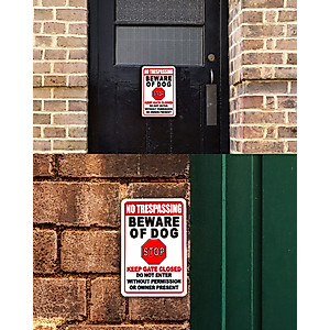 No Trespassing Beware of Dogs Stop Keep Gate Closed Do Not Enter Without Permission or Owner Present Sign for Room Wall Bathroom Decoration 12 x 8 Inch (2 Pack)