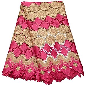 KAJURUI African Lace Fabric Water Soluble Guipure Lace Fabric 5 Yards Nigerian Embroidery Cord Fabric for Wedding