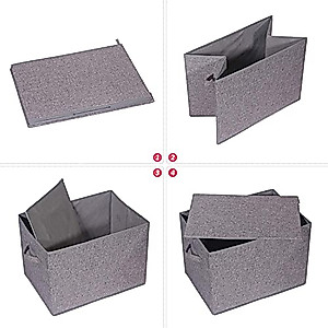 4 Pack Large Foldable Storage Box with Lids [16.5x11.8x11.8] Fabric Storage Cube Organizer Cloth Containers Linen Bins Baskets for Closet Clothes Clothing Bed Room