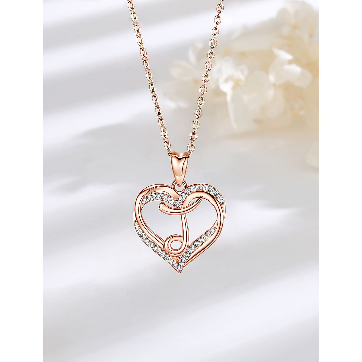INFUSEU J Initial Necklace Women Letter Heart Jewelry Rose Gold Pendant