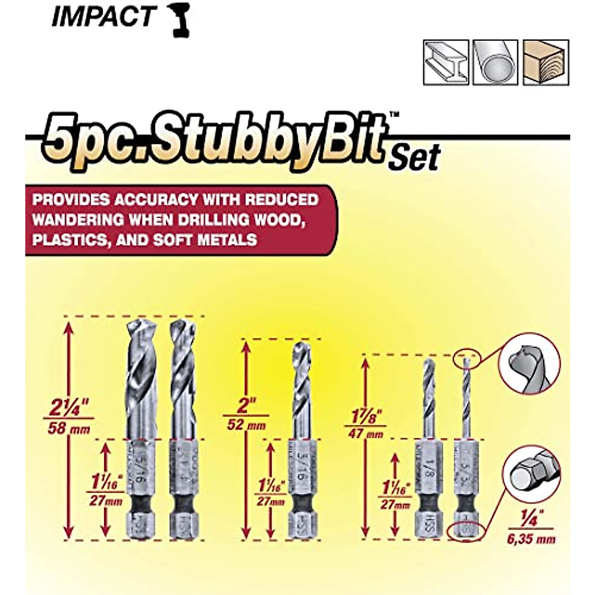 Milescraft 5Pc. Metal Stubby Bit Set, Silver, 2320