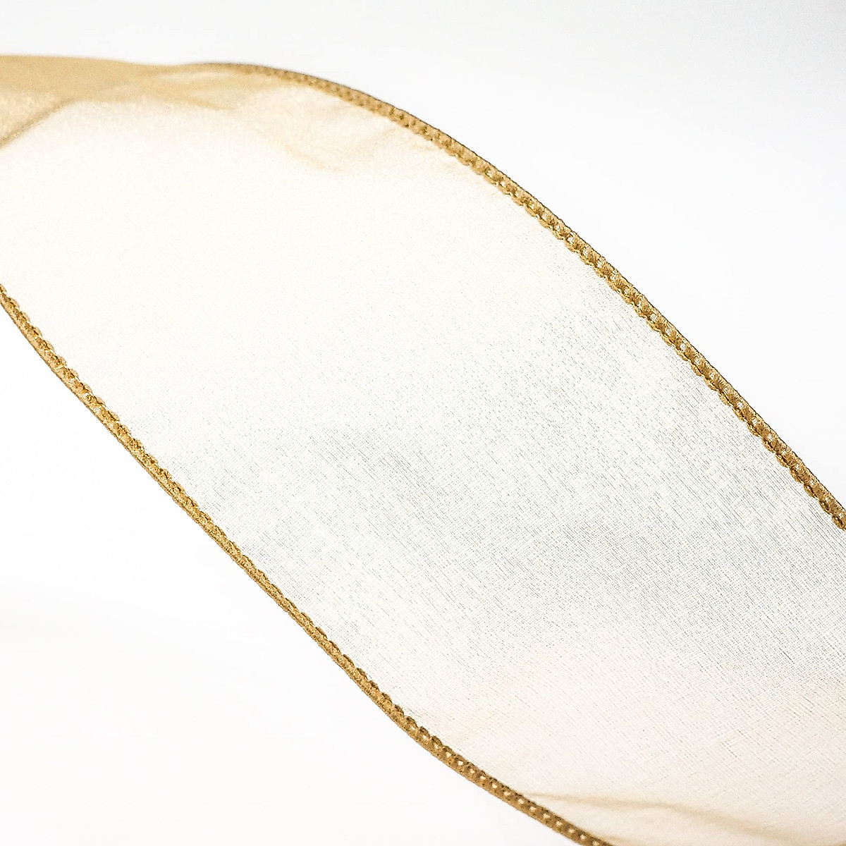 CT CRAFT LLC Sheer Organza Wired Ribbon 2.5" x 50Yards Tan (Gold) for Wedding Chair Bow Flora Bouquet Gift Wrapping Christmas Tree Home Decor Wreath