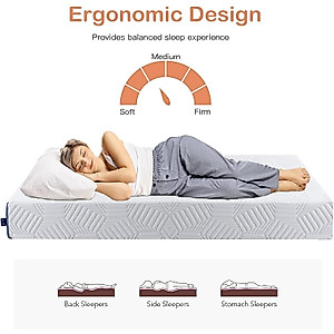 TMEOSK Queen Mattress, 12 inch Gel Memory Foam Green Tea Infused Mattress for a Cool Sleep & Pressure Relief, Tight Top Mattress, Medium Firm Feel with Motion Isolating, CertiPUR-US Certified(Queen)