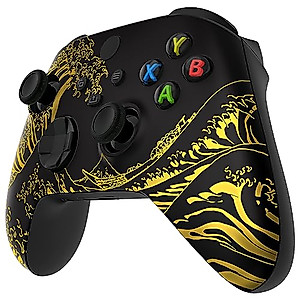eXtremeRate The Great Golden Wave Off Kanagawa - Black Housing Shell for Xbox Series X & S Controller Model 1914, Custom Replacement Cover Faceplate for Xbox Core Controller - Controller NOT Included