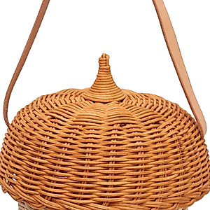 Kids Rattan Storage Basket, Hand Woven Indonesian Rattan Decorative Acorn Shaped Bag for Boys Girls Photography Props (Large Handbag)