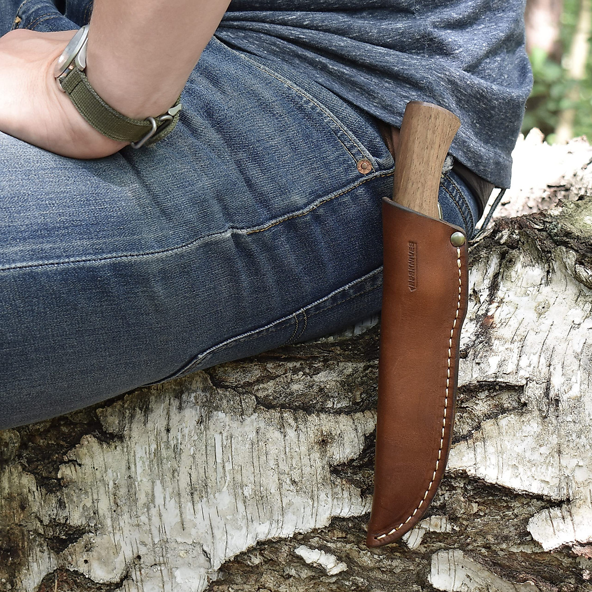 BPS Knives - Left Hand Belt Knife Sheath - Brown Leather Sheath for Mora Garberg - Left-Hand Sheath with Belt Loop for Vertical Carry of Fixed Blade Knife - Free Suspension Leather