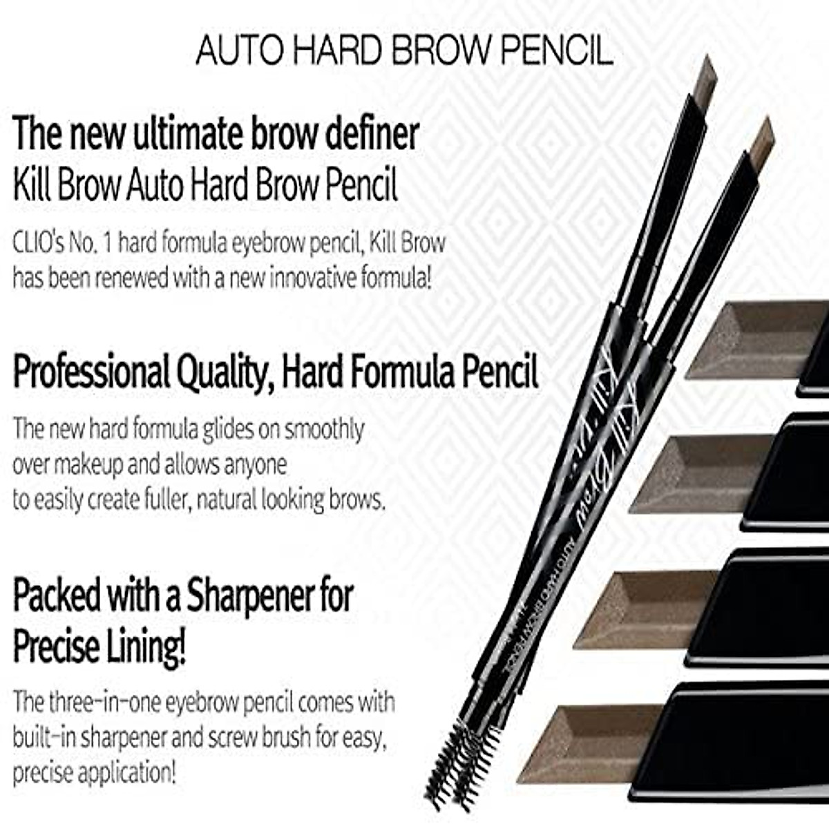 CLIO Kill Brow Auto Hard Eyebrow Pencil | Dual-End, Long Lasting, Waterproof, Smudge-Resistant, Spoolie Brush, Sharpener | Natural Brown (#01)