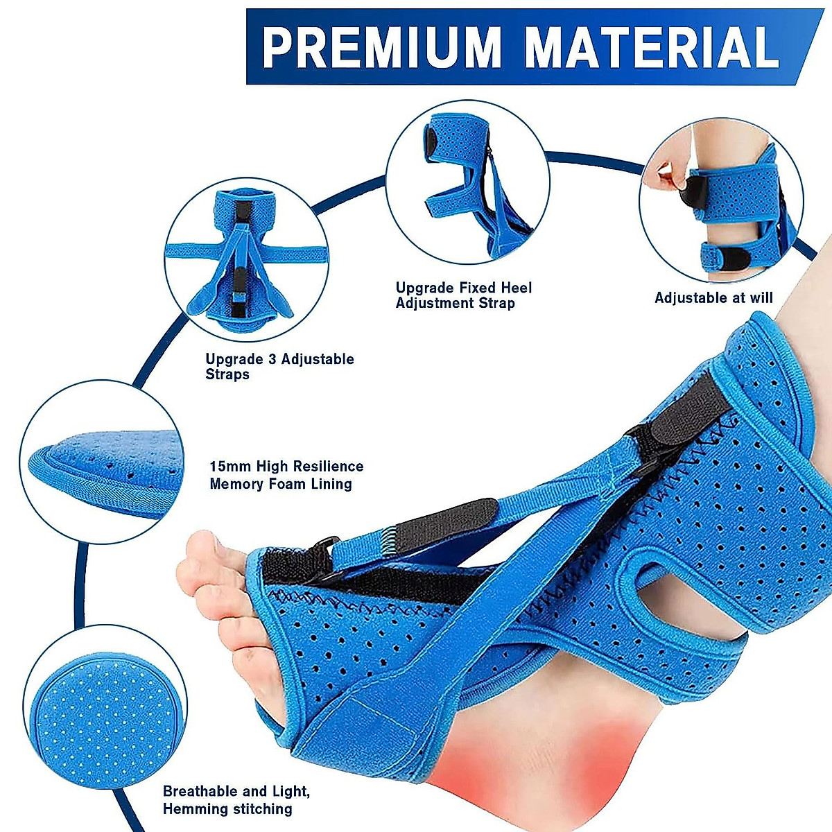 AZOJOY Plantar Fasciitis Night Splint - Adjustabl Plantar Fasciitis Brace with Arch Support for Women & Men, Effective Plantar Fasciitis Relief Achilles Tendonitis Foot Drop Heel Pain(Blue-1pc)