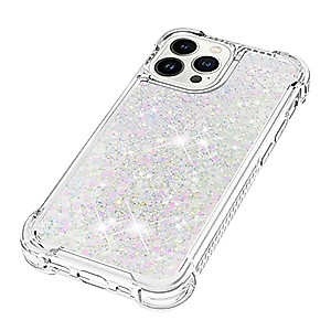 Phone Case Cover Glitter Case Compatible with iPhone 13 Pro Case Compatible with Women Girls Girly Sparkle Liquid Luxury Floating Quicksand Transparent Soft TPU Phone Case Bags Sleeves (Color : Silve