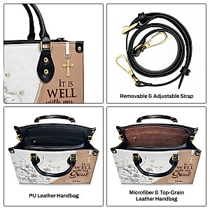Jesuspirit Personalized Leather Handbags For Women - It Is Well With My Soul Religious Bag, Bible Bags - Christian Gifts Jesus Stuff For Women - Church Bag, Bible Purse Medium Size