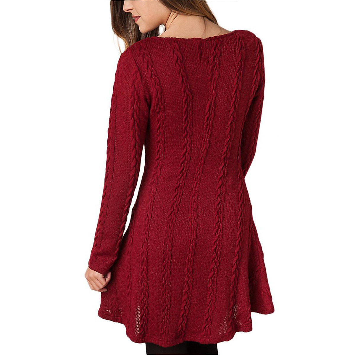 Mansy Womens Knitted Crewneck Sweater Dress Red Medium