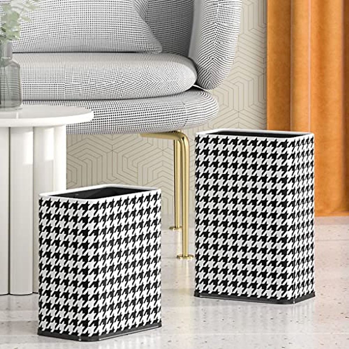 BONAD Bathroom Trash Can Houndstooth Double-Layer No Cover Household Trash Can Living Room Toilet Bathroom Bedroom Crevice Fashion High-Value Trash Can Wastebasket (Color : 8L)